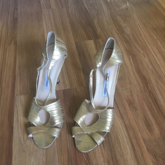 Manolo Blahnik | Shoes | Mano Blahnik Gold Strappy Heals Worn Once 4 ...